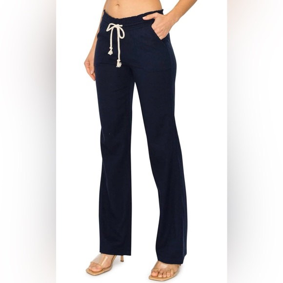 Roxy | Pants & Jumpsuits | Nwt Roxy Oceanside Pants Linen Navy Blue ...